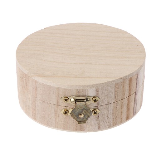 Vintage Round Wooden Jewelry Box Organizer 'Craft Mud Base Lid Lock ...