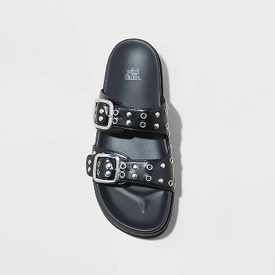 Women's Yvonne Platform Two Band Slide Sandals - Wild Fable Black 7 | eBay