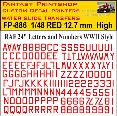 RAF 24" LETTERS NUMBERS WATER SLIDE TRANSFERS MODEL KIT DECALS FP-886 ...