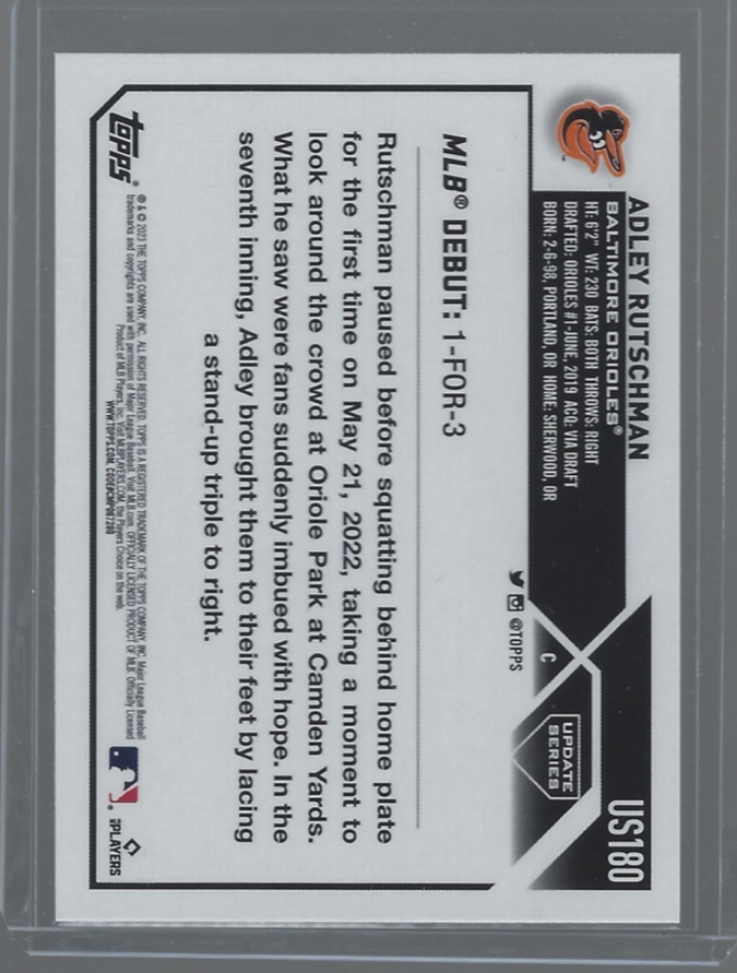 2023 Topps Update Series Adley Rutschman RC Rookie Debut #US180 Orioles ...