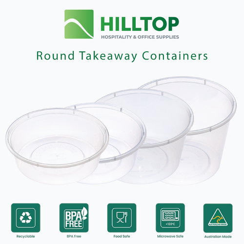 Reusable Plastic Takeaway Food Containers, Round Lid, Australian Made ...
