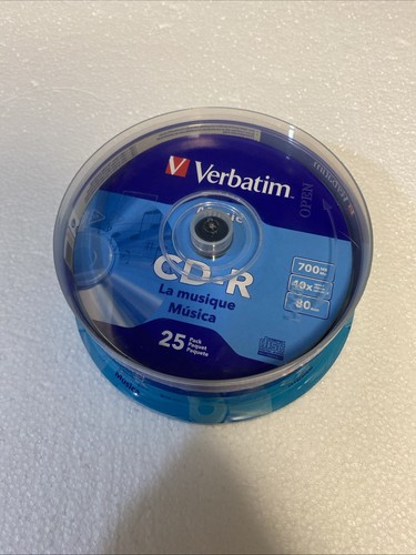 25 VERBATIM Music CD-R 40X Branded Logo 700MB Audio Media Disc Spindle ...