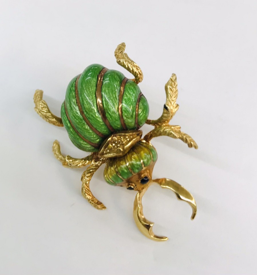 Midcentury Italian Enameled Gold Horned-Beetle Pin Brooch 18K Gold | eBay