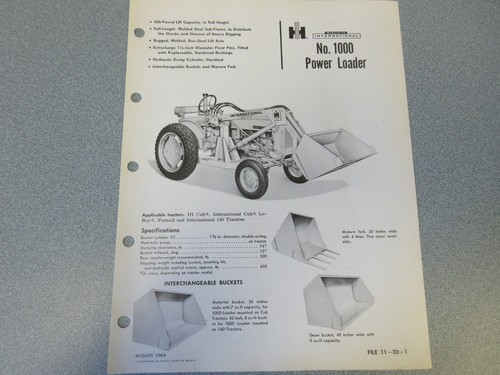 International 1000 (CUB), 2000 & 2001 Power Loaders 5 Page Sales Sheet ...