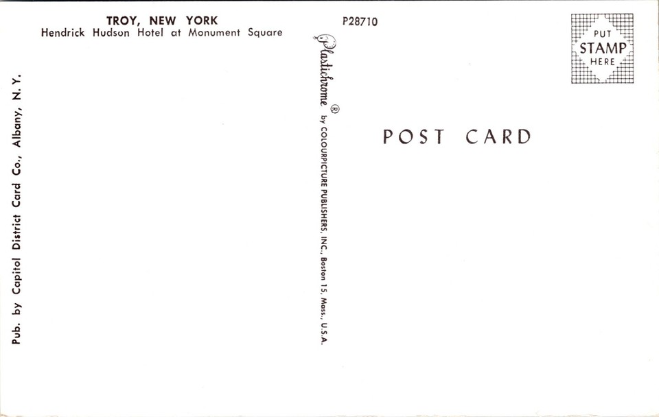 Postcard Troy New York - Hendrick Hudson Hotel at Monument Square -See ...