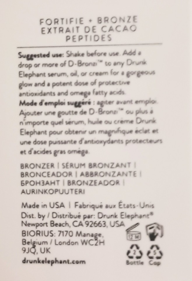 Drunk Elephant D-Bronzi Anti-Pollution Sunshine Drops Cocoa Extract ...