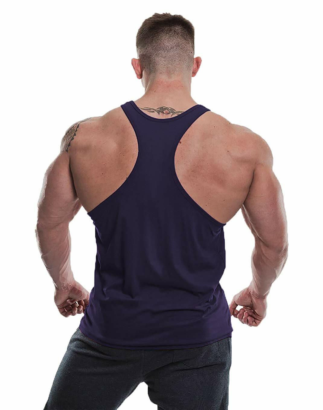 Mens Plain Gym Vest Bodybuilding Muscle Stringer Vest Racer Back Top ...