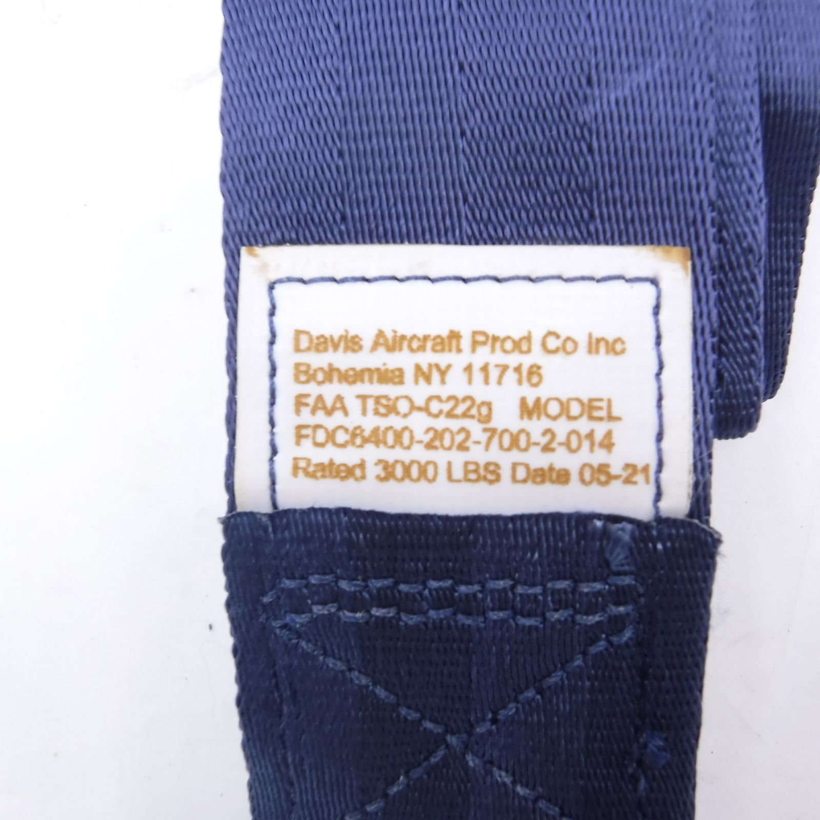 Davis Aircraft FAA Seatbelt Restraint FAA TSO-C22g Rated 3000 lbs 05-21 ...