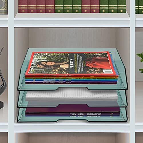 Stackable Letter Tray 3 Tier Side Load Plastic Desktop File Organizer ...