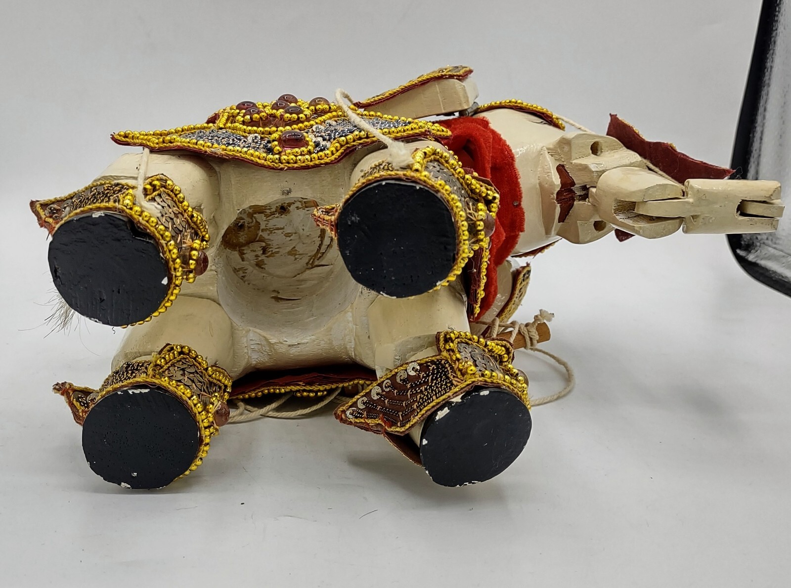 Hand Carved Wood Elephant Bling Saddle Asian Marionette String Puppet 8 ...