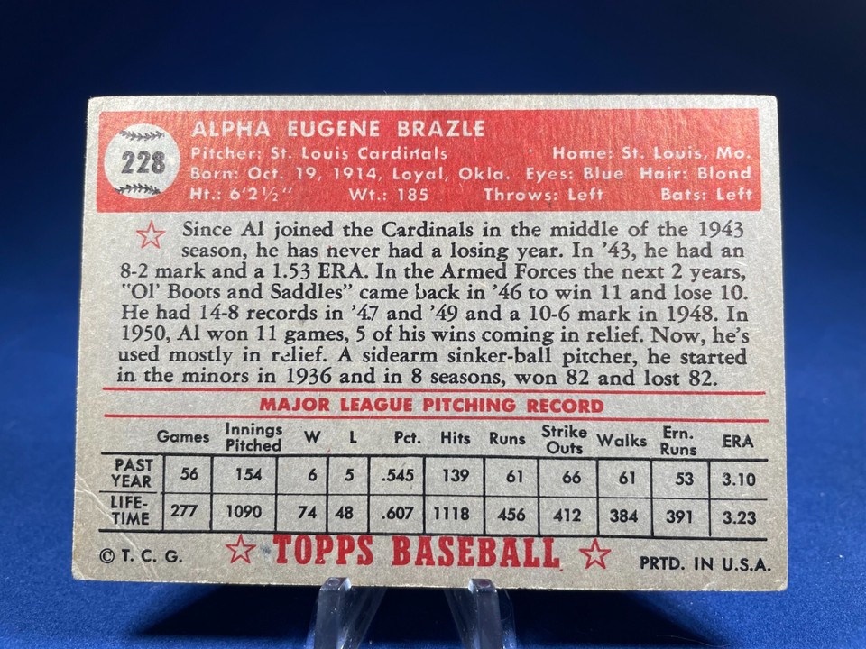 1952 Topps Baseball Card Al Brazle #228 St. Louis Cardinals | eBay