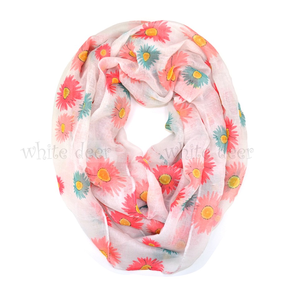 Mums Flower Floral Print Block Circle Loop Wrap Infinity Scarf Casual ...