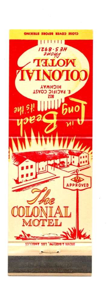 COLONIAL MOTEL matchbook matchcover - LONG BEACH, CALIFORNIA | eBay