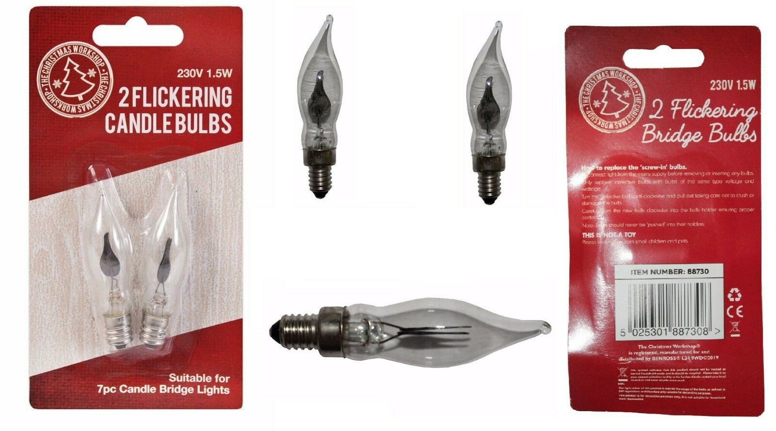 FLICKERING CANDLE BULBS REPLACEMENT SPARE WOOD LIGHT ARCH BRIDGE 240V 1 ...