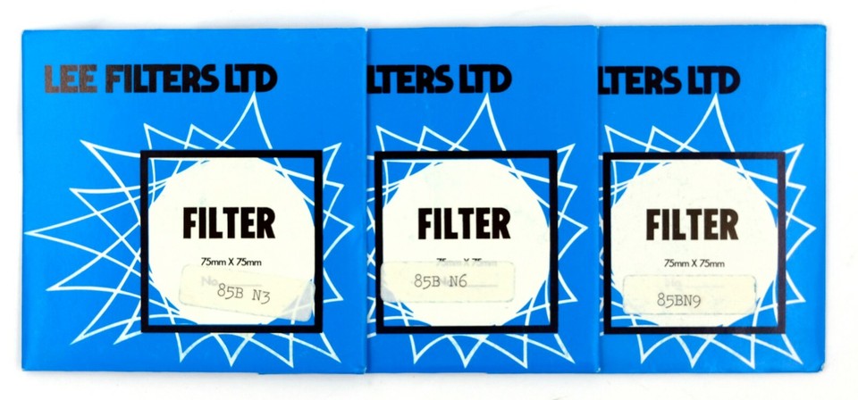 Set of (3) Lee Gelatin (Wratten) 75xxX75mm Filters - 85B N3 / 85B N6 ...