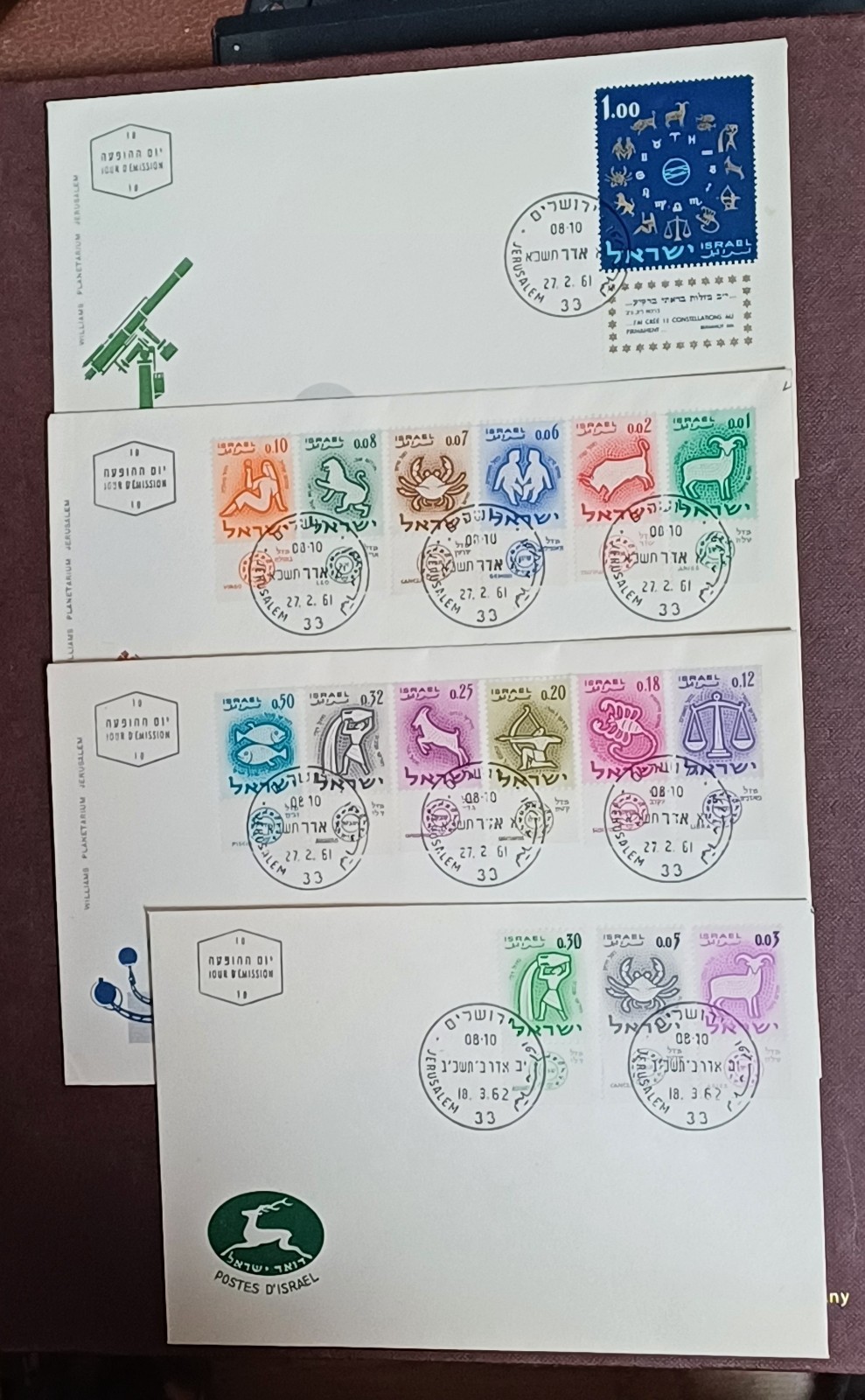 ISRAEL FDC FIRST DAY 4 COVERS 1961 1962 FULL TAB SET ZODIAC VF!! | eBay
