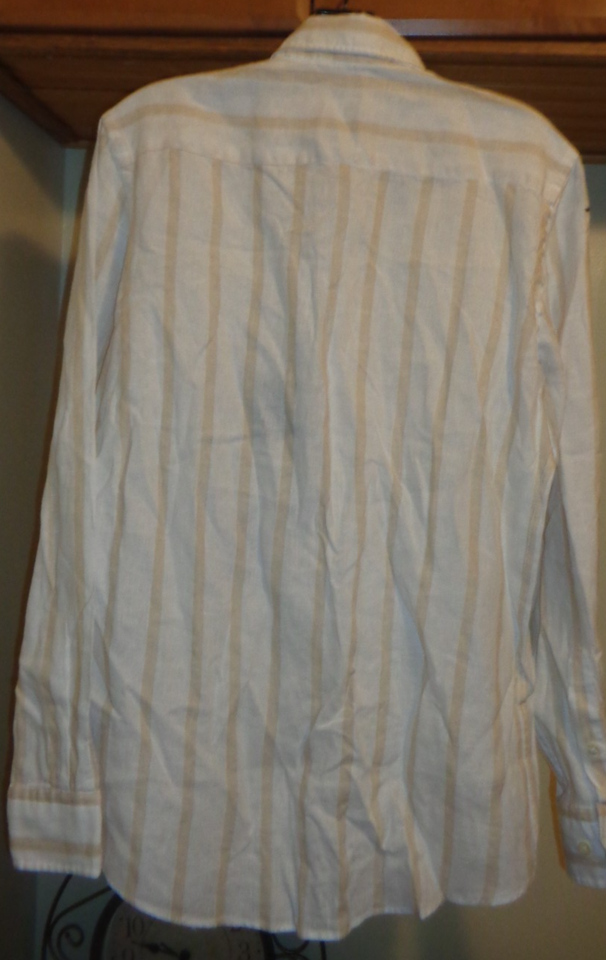 BROOKS BROTHERS WHITE/BEIGE IRISH LINEN REGENT FIT THE ORIGINAL SHIRT ...