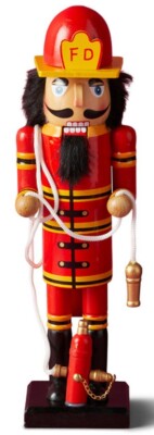 Wooden Christmas Nutcracker, 14", FIREFIGHTER WITH HOSE & FIRE ...