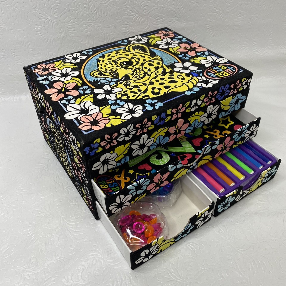 Vtg Lisa Frank Velvet Treasures Fuzzy Storage Box Tiger and Flowers w ...