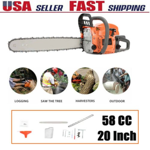 Gas Chainsaw 20'' 58cc Sawing Handheld Cutting Wood Chain Saw 2-Stroke ...