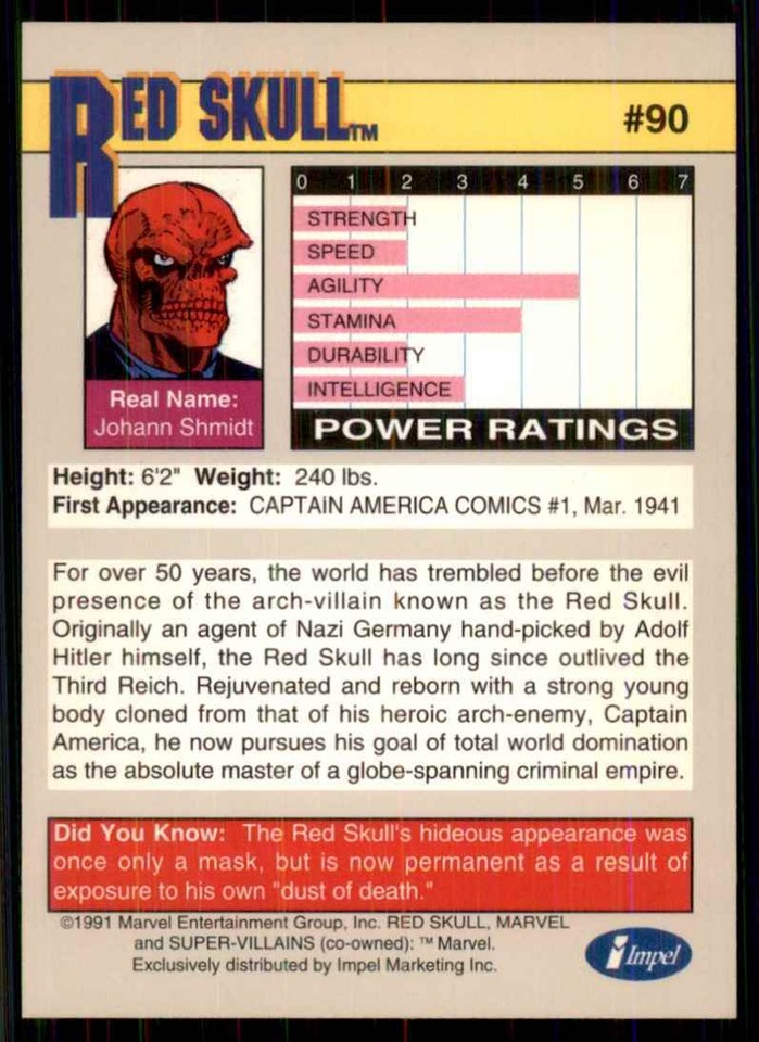 1991 Impel Marvel Universe Red Skull #90 | eBay