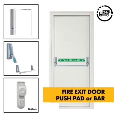 Fire Exit Door - Fire Escape Steel Door c/w Frame, Optional Push Pad or ...