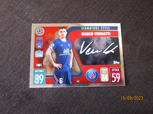 VERRATTI PSG PARIS SG SIGNATURE STYLE TOPPS 2021-2022 MATCH ATTAX CARD ...