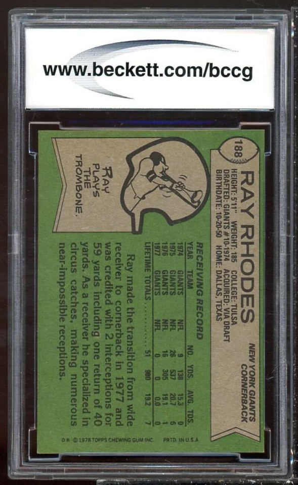 Ray Rhodes Card 1978 Topps #188 BGS BCCG 9 | eBay