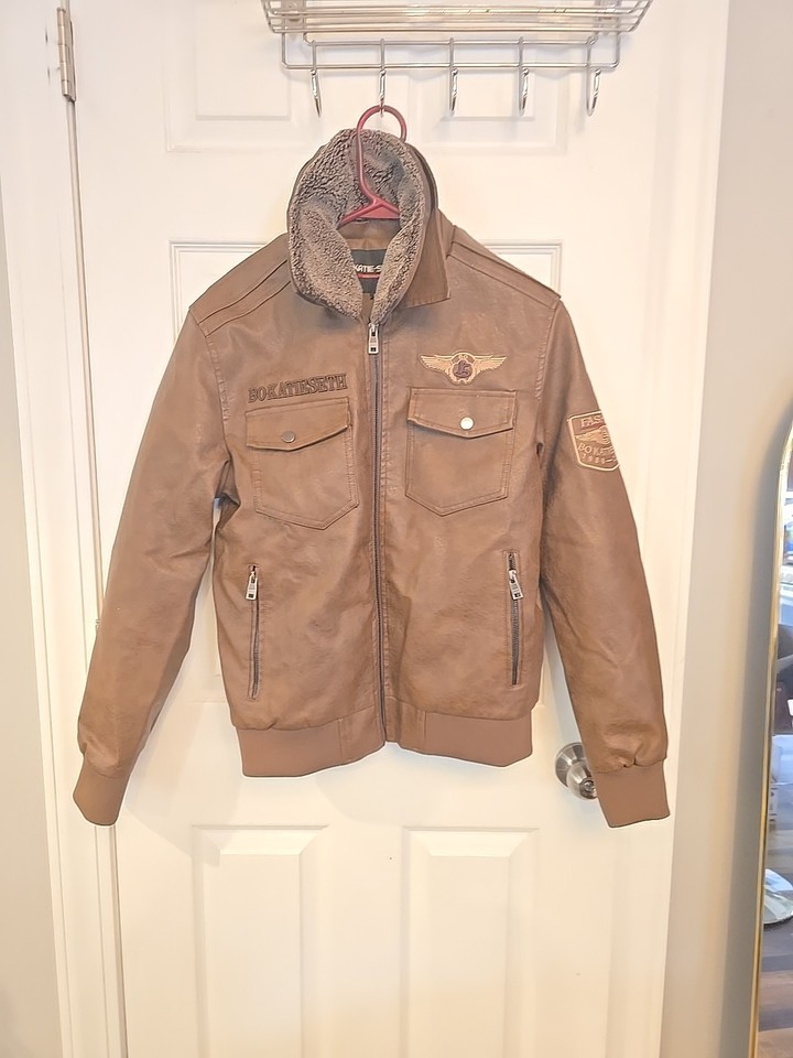 11096 BO Katie Seth Leather Full Zip Brown Bomber Jacket Size Large ...