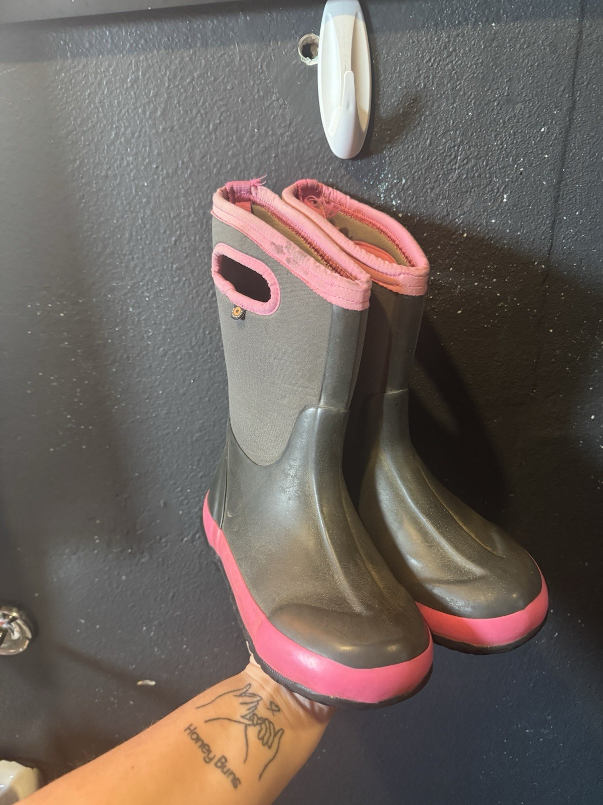 Girls Bogs Rain Boots - Pink and Grey | eBay