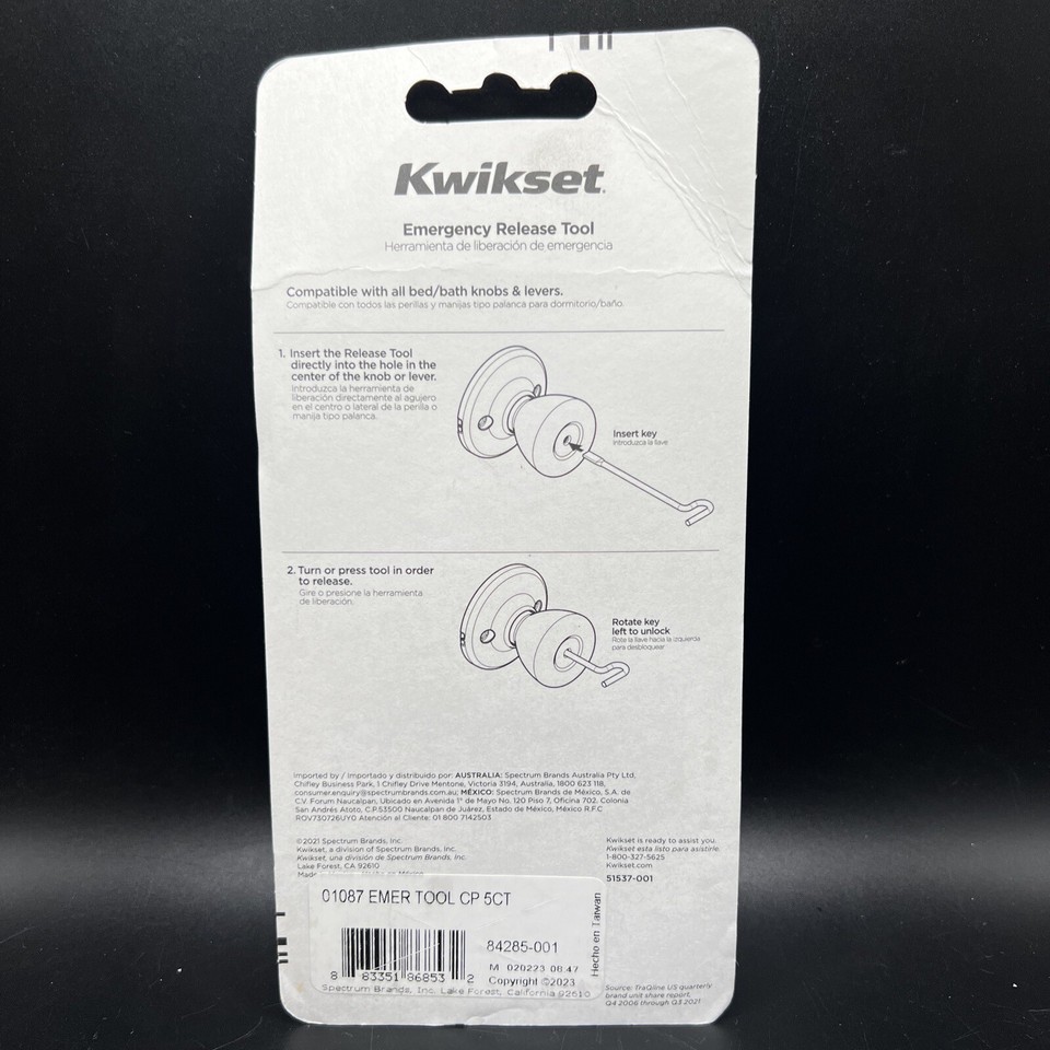 Kwikset Emergency Release Key Tool Kit for Privacy Door Handle Lockset ...