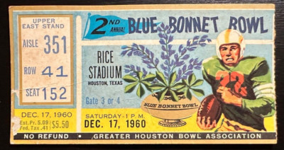 1960 BLUE BONNET BOWL ORIGINAL ticket - ALABAMA VS TEXAS | eBay