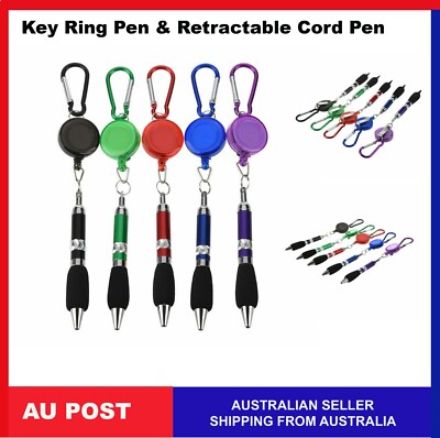 Key Ring Pen Retractable Cord Stationery Writing Pen Equipment keyring ...