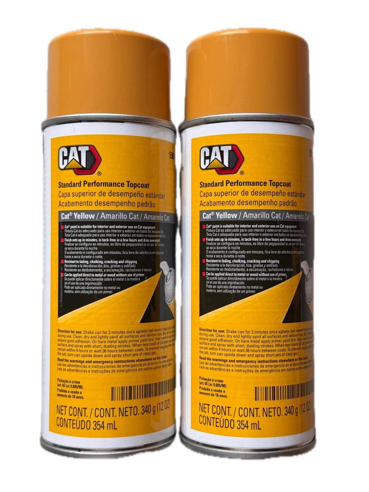 TWO CANS~ GENUINE CATERPILLAR 590-0196 AEROSOL Spray Paint CAT Yellow ...