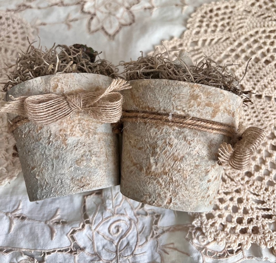 Set of 2 Upcycled French Country Small Pots with Birds and Nests | eBay