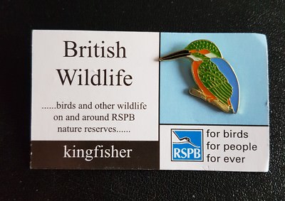 RSPB Pin Badge. On card. KINGFISHER . LARGE FONT | eBay