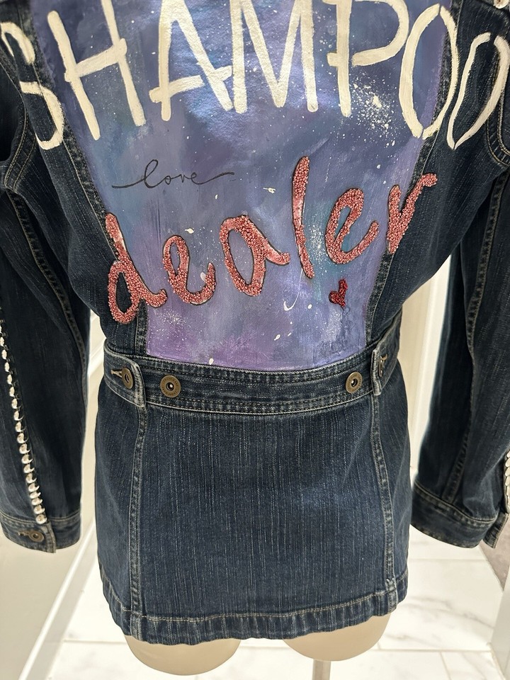 Denim Stylist Jacket Studded Liz Claiborne Painted | eBay