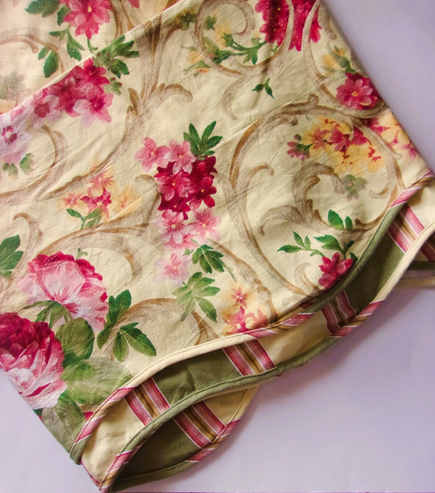 Waverly Scallop Valances Floral w Stripes Scrolls Pink & Burgundy w Green 77x16 | eBay