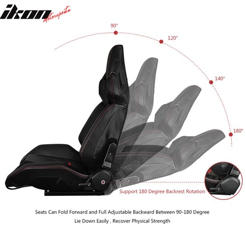 Universal Reclinable Racing Seats Left Side Dual Sliders Black + Red PU ...