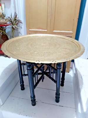 VINTAGE INDIAN ENGRAVED BRASS TOPPED TIFFIN TABLE WITH FOLDING LEGS ...