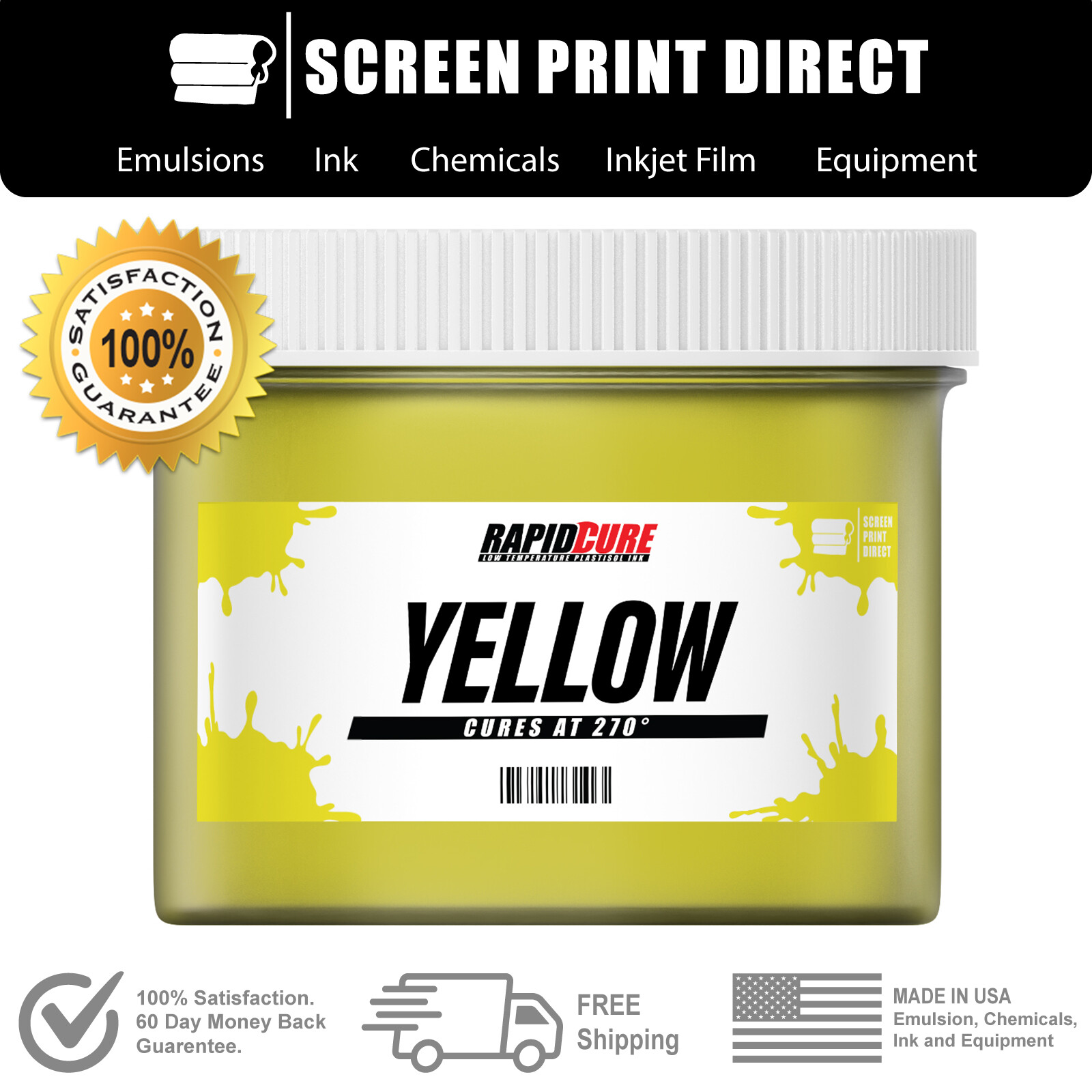 Yellow - Screen Printing Plastisol Ink - Low Temp Cure 270F - 1 Pint ...