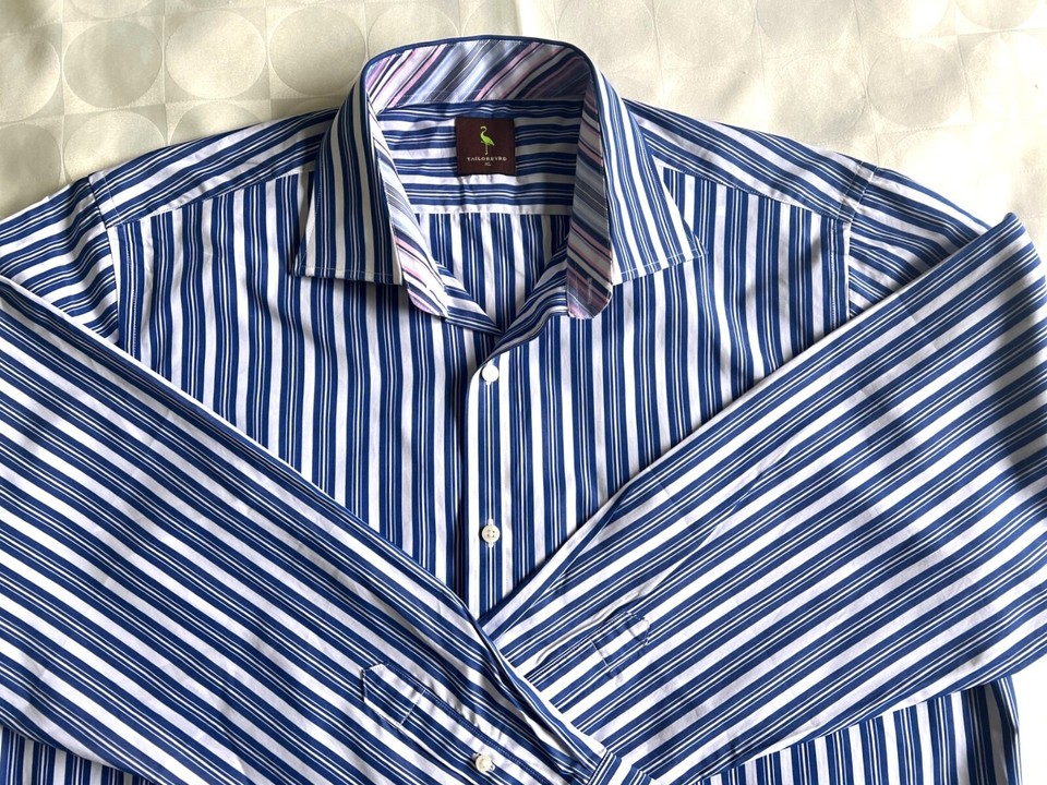 Tailorbyrd Collection Blue Stripes Cotton Dress Shirt Flip Cuff Long ...