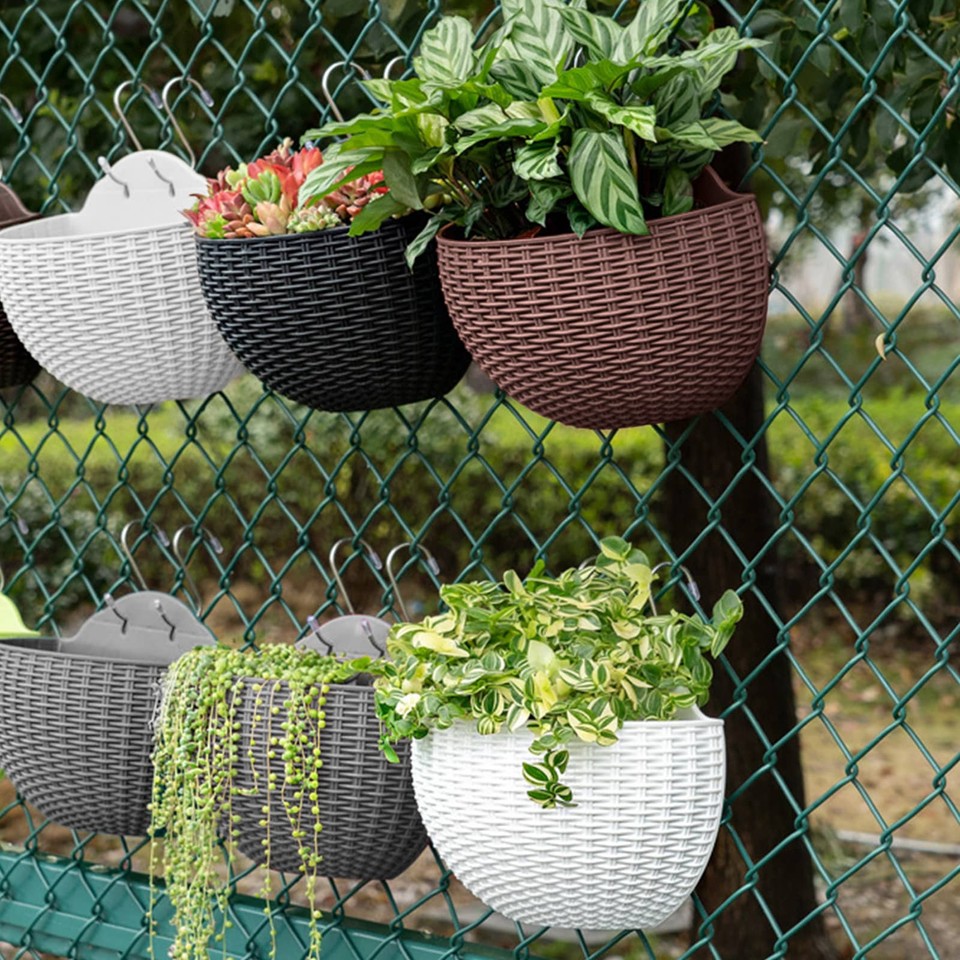 Half Round Planter Basket Wall Hanging Planter Garden Decor Flower Pot ...