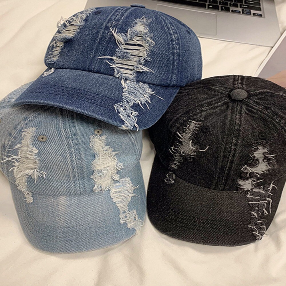 Cowboy Washed Distressed Denim Baseball Cap Broken Duck Tongue Hat | eBay