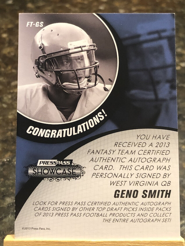 2013 Press Pass Showcase Fantasy Geno Smith Rookie RC On Card Auto /5 ...