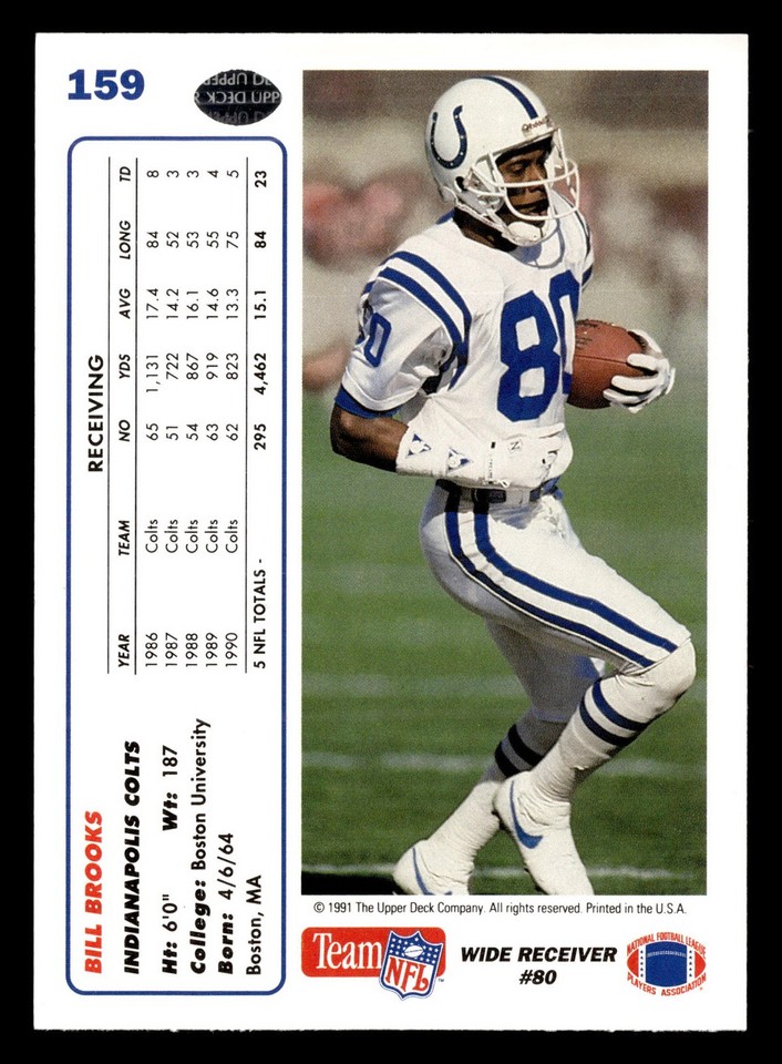 Bill Brooks 1991 Upper Deck #159 Indianapolis Colts FOOTBALL *081 | eBay