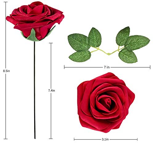Artificial Flower Foam Rose 25pcs Real Looking Fake Rose with Stems ...