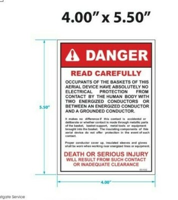 DANGER Read Carefully Occupants Decal Sticker Warning Bucket Truck 5 1/ ...