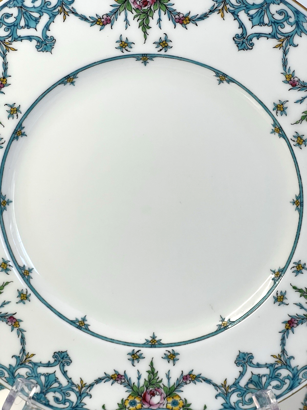 12 Antique Minton English Dinner Plates Turquoise Floral Spray & Scroll ...