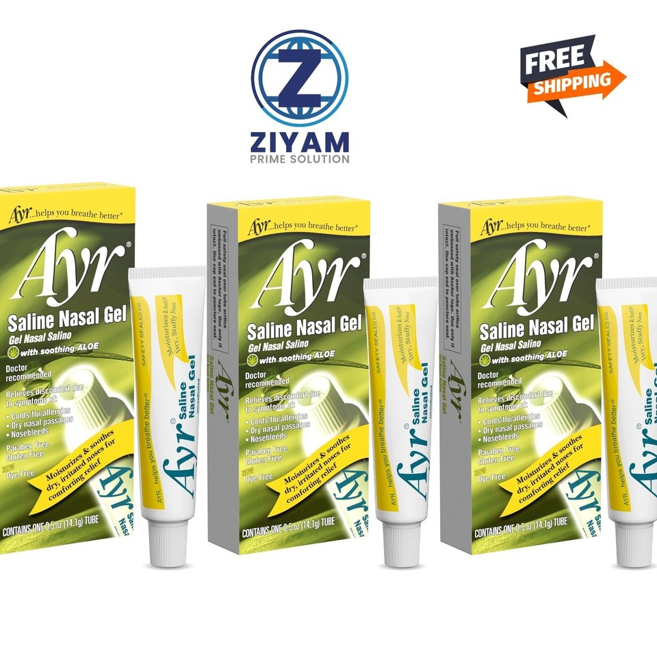 Ayr Saline Nasal Gel, With Soothing Aloe, 0.5 Ounce Tube pack of 3 | eBay